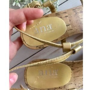 a.n.a | Shoes | Ana Corkscrew Gold Jeweled Wedge Sandals | Poshmark